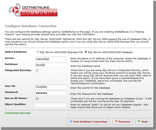 Dotnetnuke 05.02.00 – Installation Steps With Screenshot
